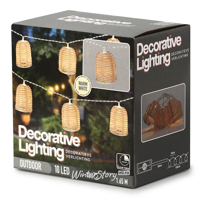 Светодиодная гирлянда на батарейках Лексингтон 1.35 м, 10 теплых белых LED, прозрачный ПВХ, IP44 ...